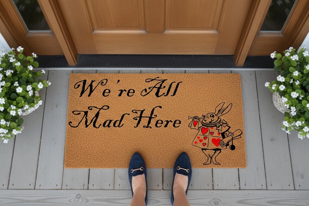 Funny Welcome Doormat, 'we're All Mad Here' (moving & New Home Gift ...