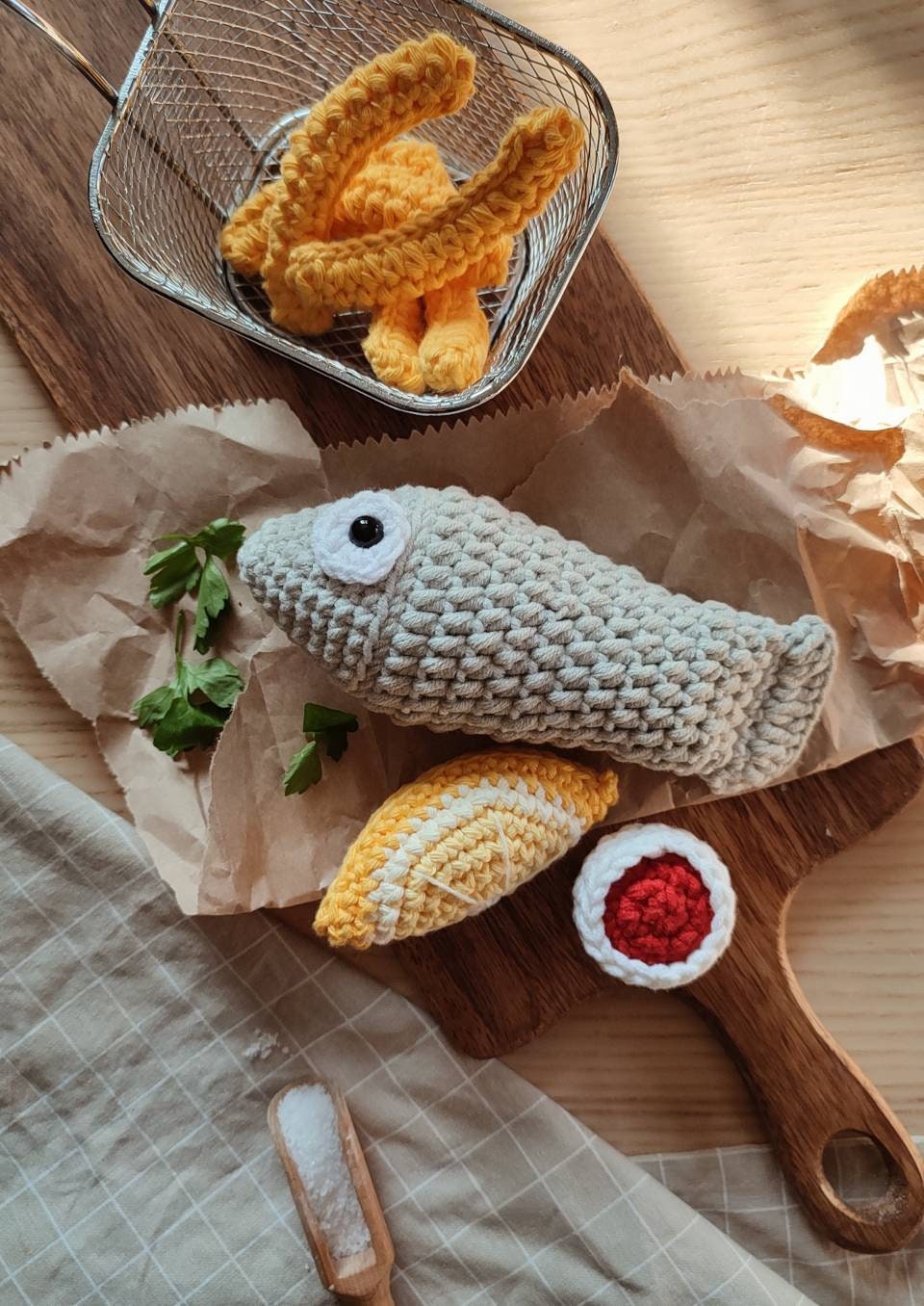 Crochet Set Food Fish Dinner Play Kitchen Play Restaurant | Etsy