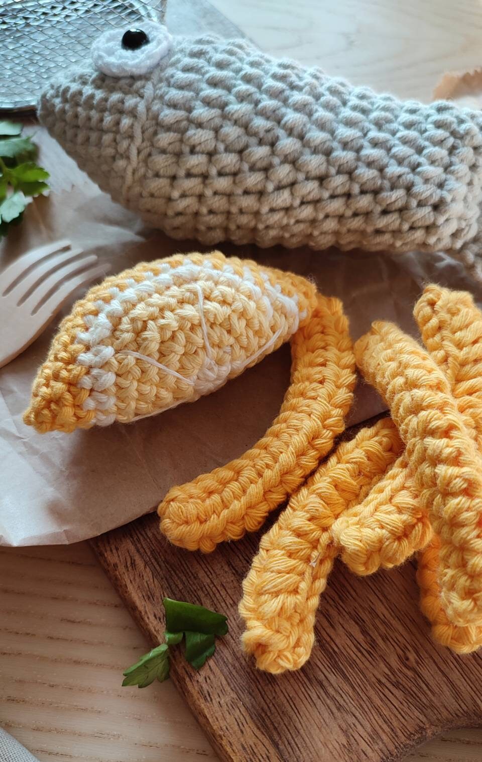 Dinner Set With Fish for Kids Kitchen Pretend Play Food - Etsy