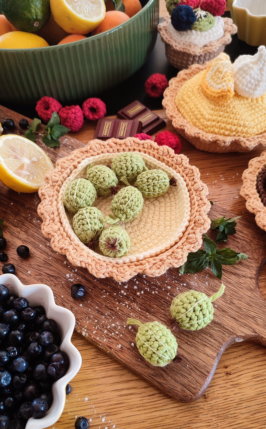 Tart With Pudding and Gooseberries for Play Kids Kitchen, Pretend Play ...