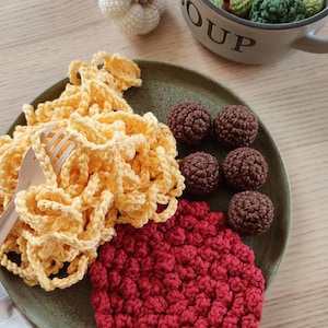 Crochet Spaghetti Set With Meatballs. Pretend Play Restaurant, Play ...