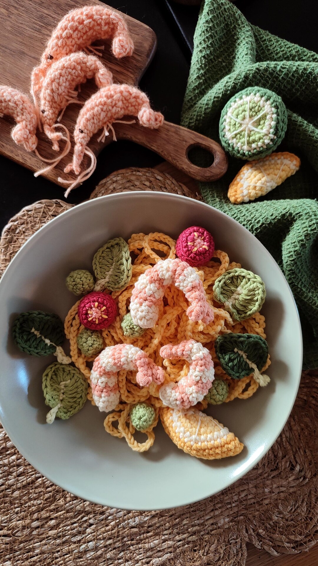 Crochet Shrimp Play Food Set: Montessori Kitchen Toys, Educational ...