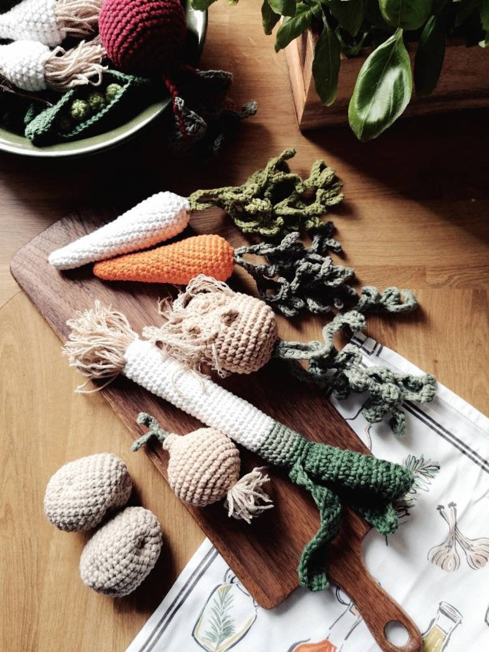 Crochet vegetable toy leek for kids kitchen Montessori baby | Etsy