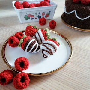 Crochet Fruit Set 5 Raspberries for Play Children's Kitchen, Play Food ...