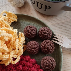 Crochet Spaghetti Set With Meatballs. Pretend Play Restaurant, Play ...