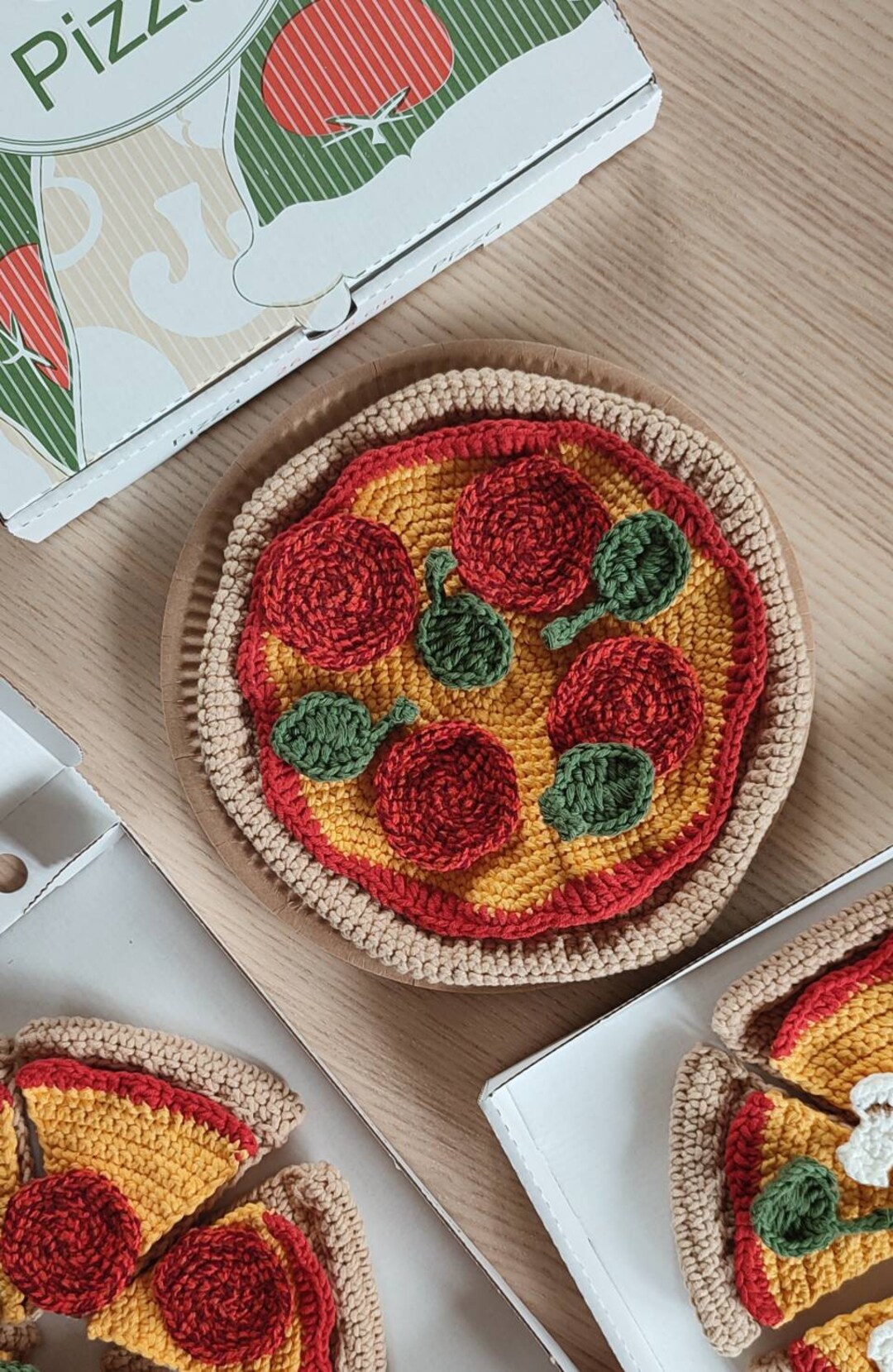 Crochet Pizza for Play Italian Restaurant, Kids Kitchen Accessories ...