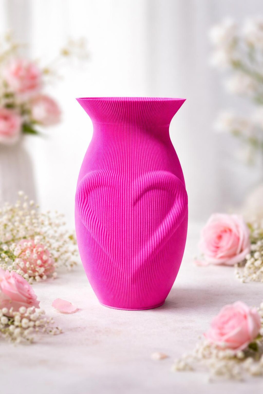 3D Printed Heart Vase | Modern Ribbed PLA Decor - Etsy