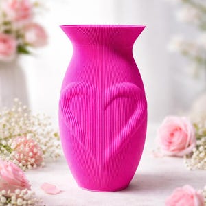 3D Printed Heart Vase | Modern Ribbed PLA Decor - Etsy