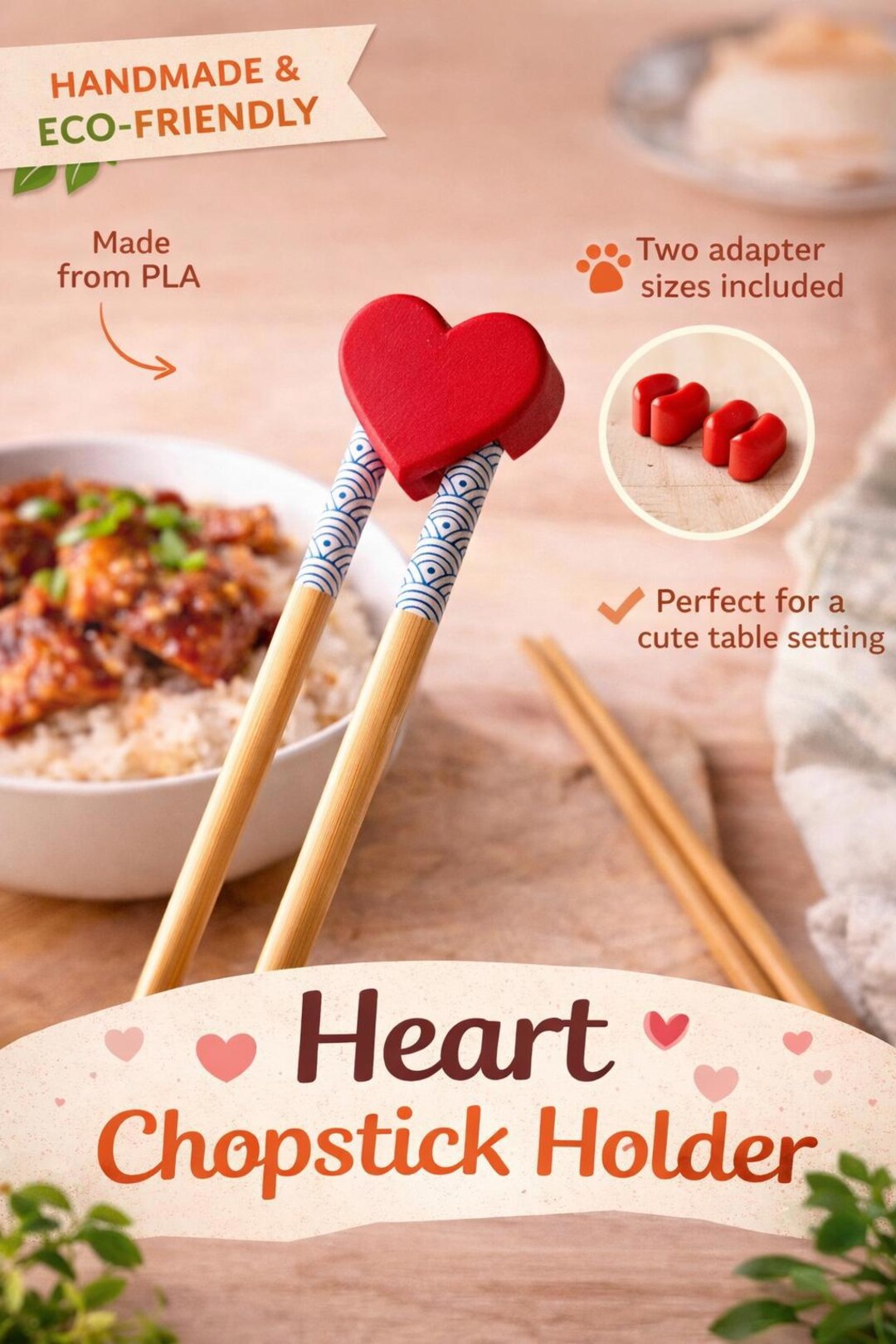 Heart Chopstick Holder: PLA Table Decor With Adapters - Etsy