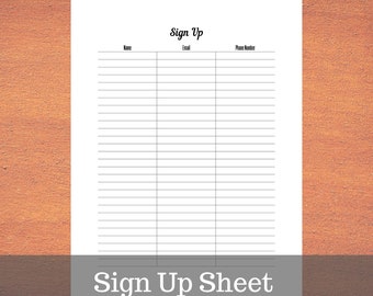 Volunteer Sign Up Sheet Template Printable Sign Up Sheet for | Etsy