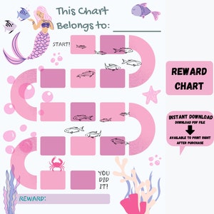 Printable Mermaid Reward Chart | INSTANT DOWNLOAD Children's Reward ...