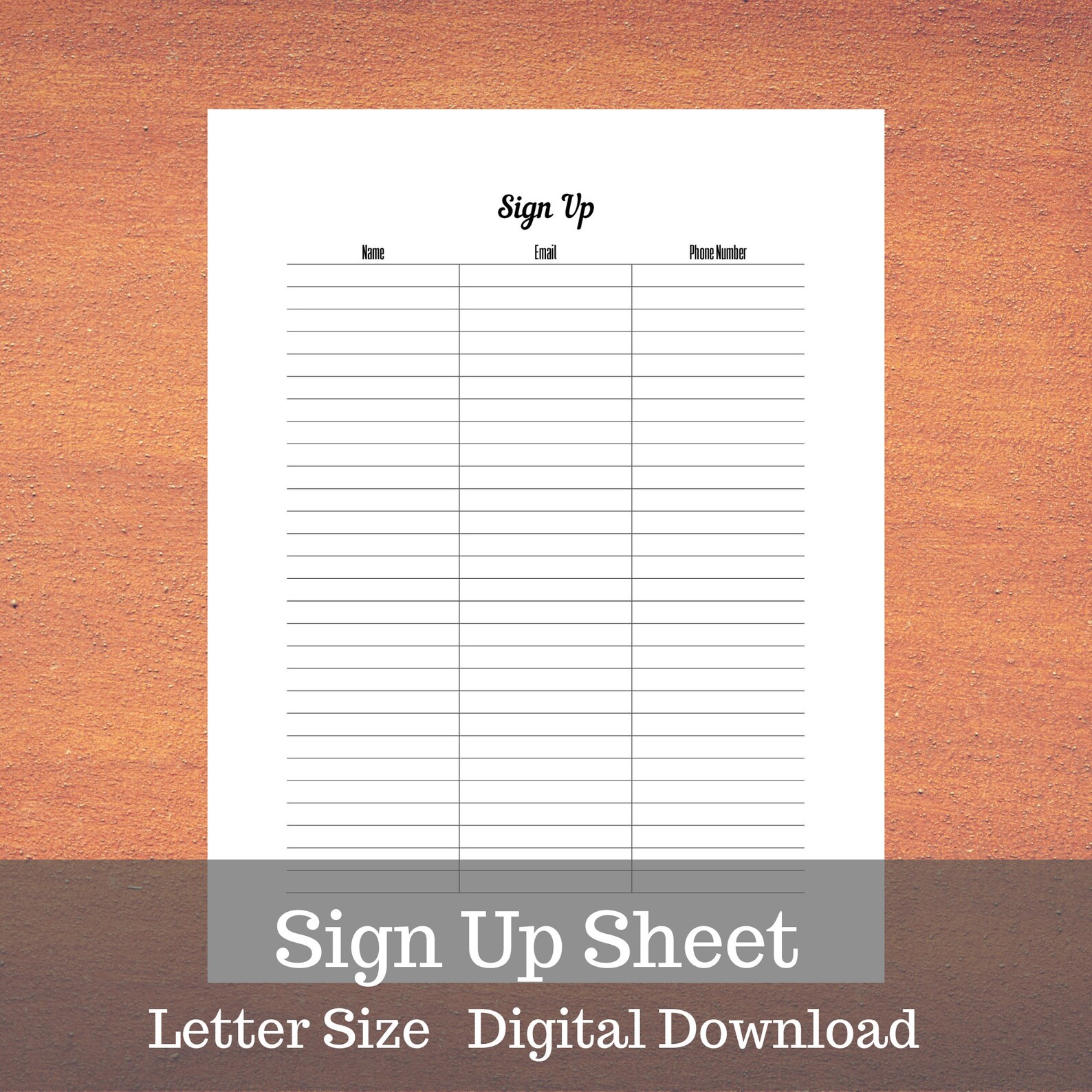 Sign up Sheet Printable Event, Volunteer, Guest, Giveaway Sheet - Etsy