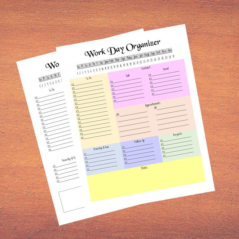 Work Day Organizer - Work Planner, to Do List Organizer, Printable PDF ...