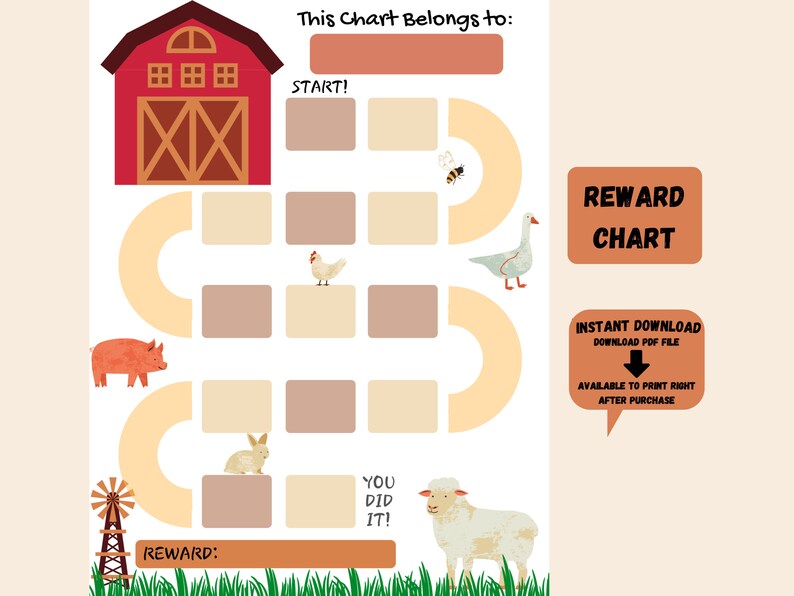 Printable Farm Reward Chart | INSTANT DOWNLOAD Children's Reward Chart ...