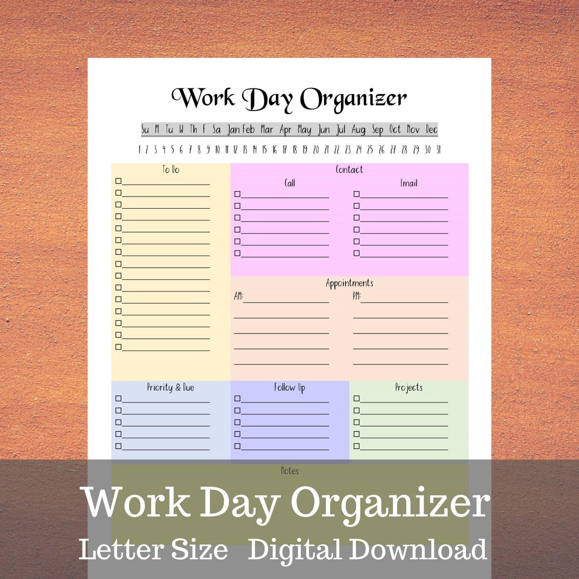 Work Day Organizer - Work Planner, to Do List Organizer, Printable PDF ...