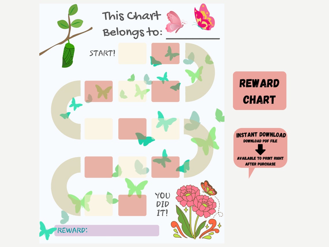 Printable Butterfly Reward Chart | INSTANT DOWNLOAD Children's Reward ...