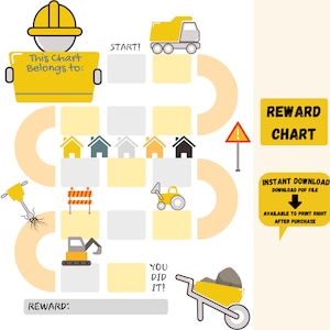 Printable Construction Reward Chart | INSTANT DOWNLOAD Children's ...