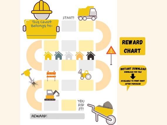 Printable Construction Reward Chart INSTANT DOWNLOAD - Etsy Canada