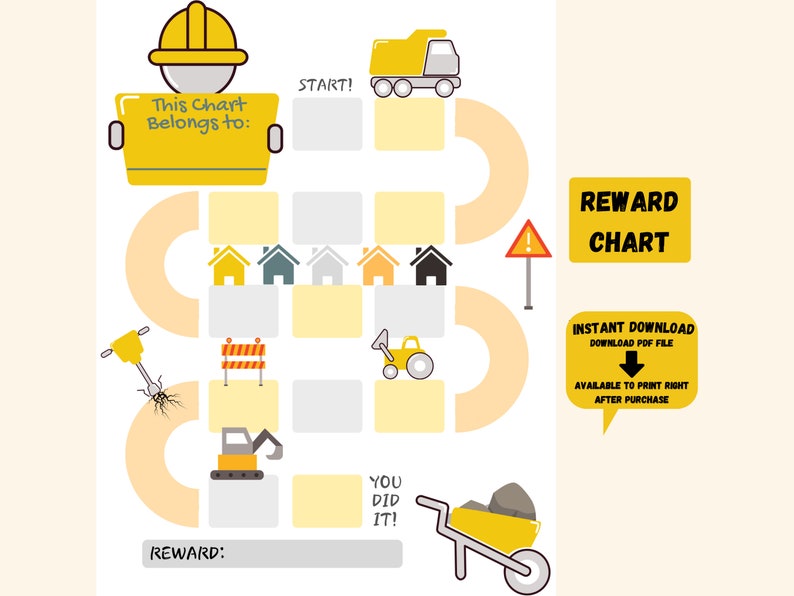 Printable Construction Reward Chart | INSTANT DOWNLOAD Children's ...