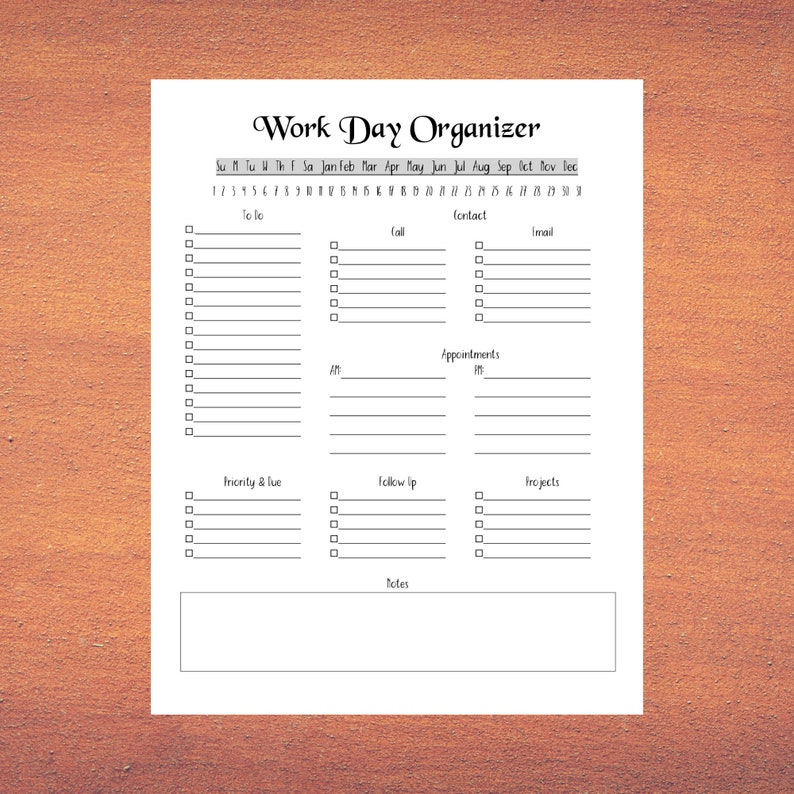Work Day Organizer - Work Planner, to Do List Organizer, Printable PDF ...