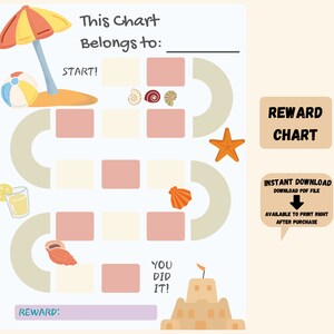 Printable Beach Reward Chart | INSTANT DOWNLOAD Children's Reward Chart ...