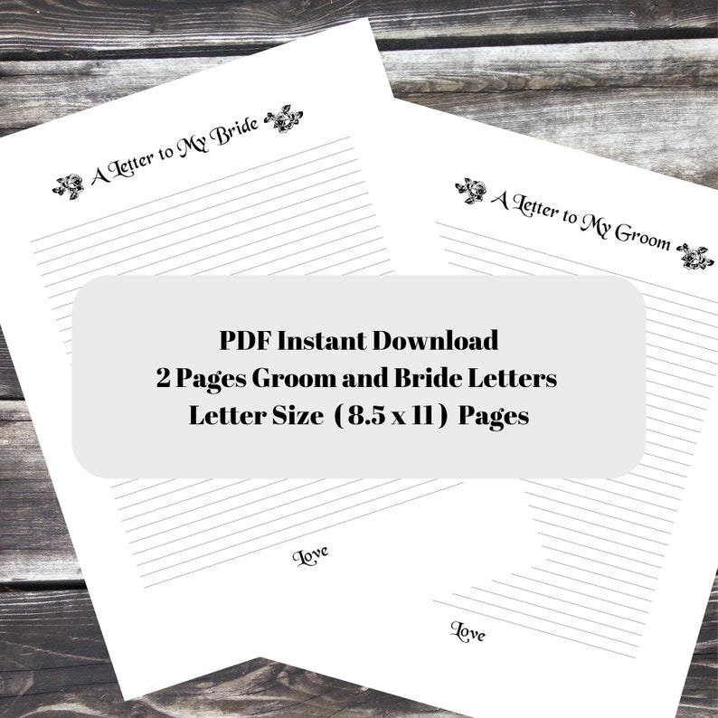 Wedding Day Letters, A Letter to My Bride and Groom - PDF Instant ...