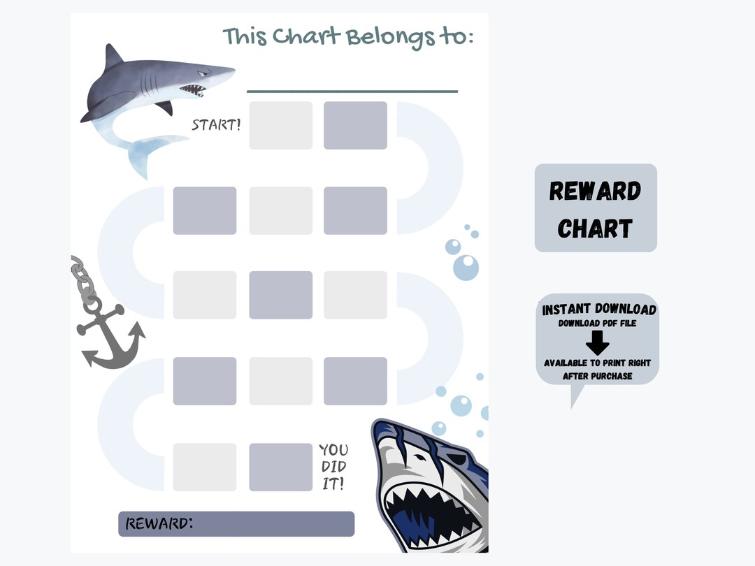 Printable Shark Reward Chart | INSTANT DOWNLOAD Children's Reward Chart ...