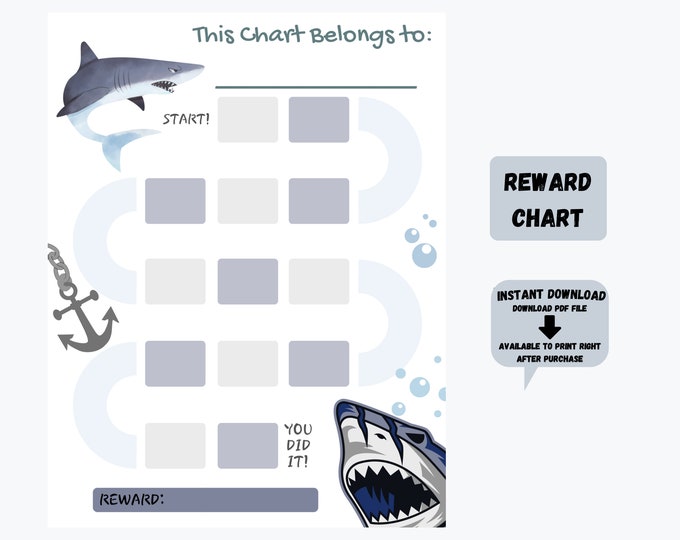 Shark Reward Chart for Kids Behavior Chart Printable, Chore Chart ...