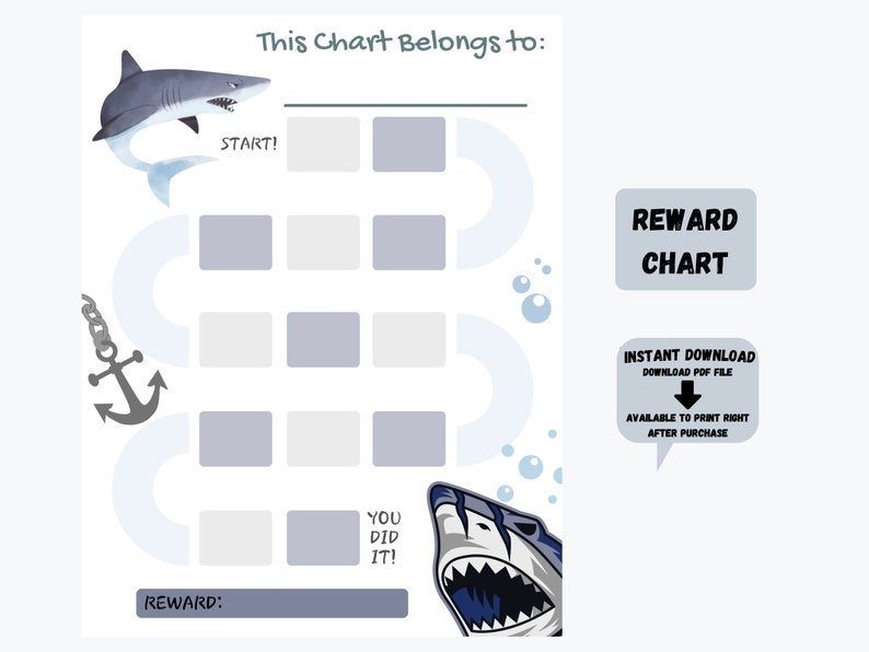 Printable Shark Reward Chart | INSTANT DOWNLOAD Children's Reward Chart ...