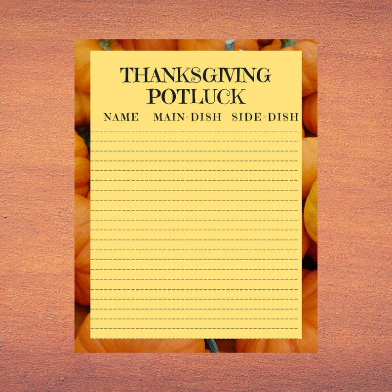 Printable Downloadable Thanksgiving Potluck Sheet