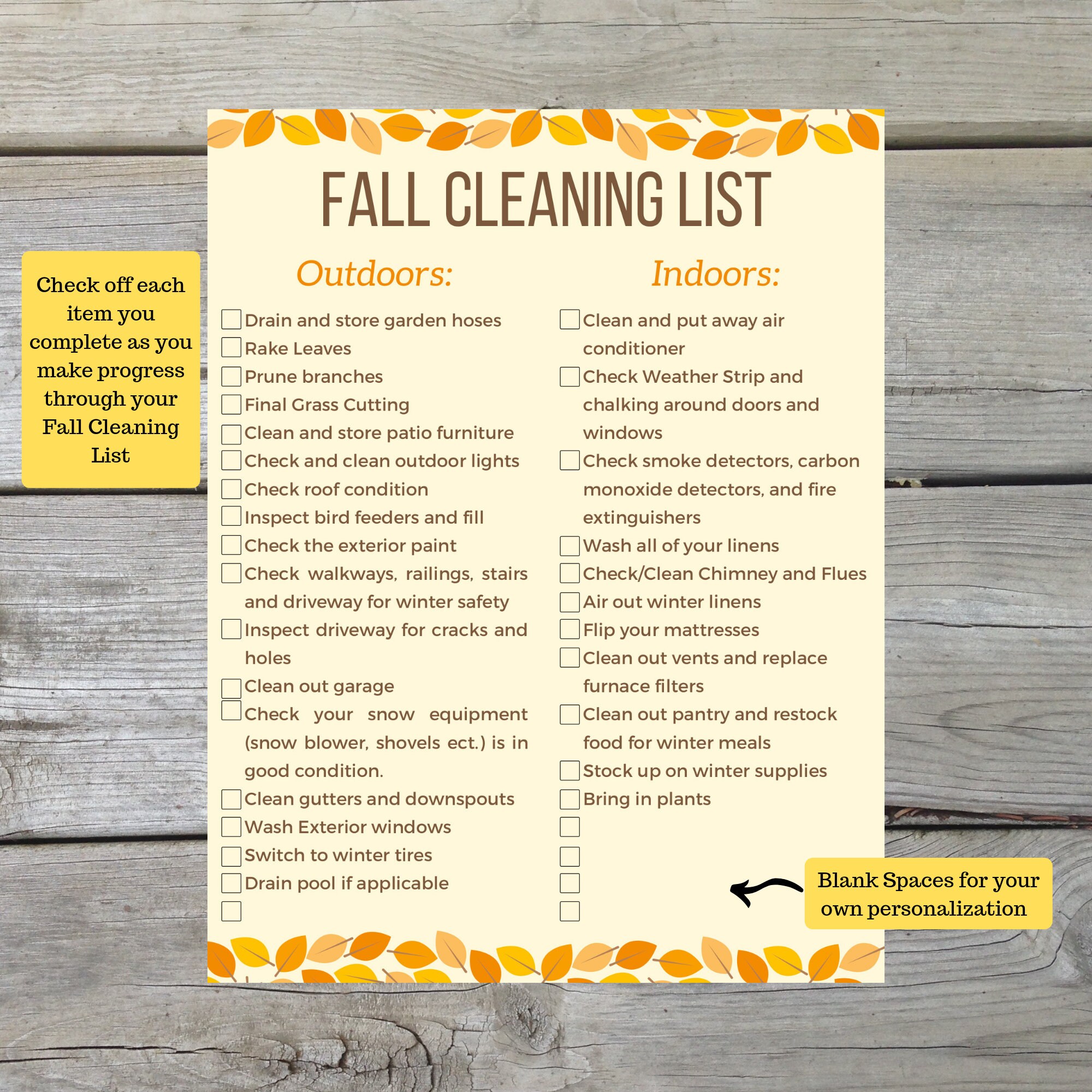 Fall Cleaning List - PDF Instant Download - Etsy