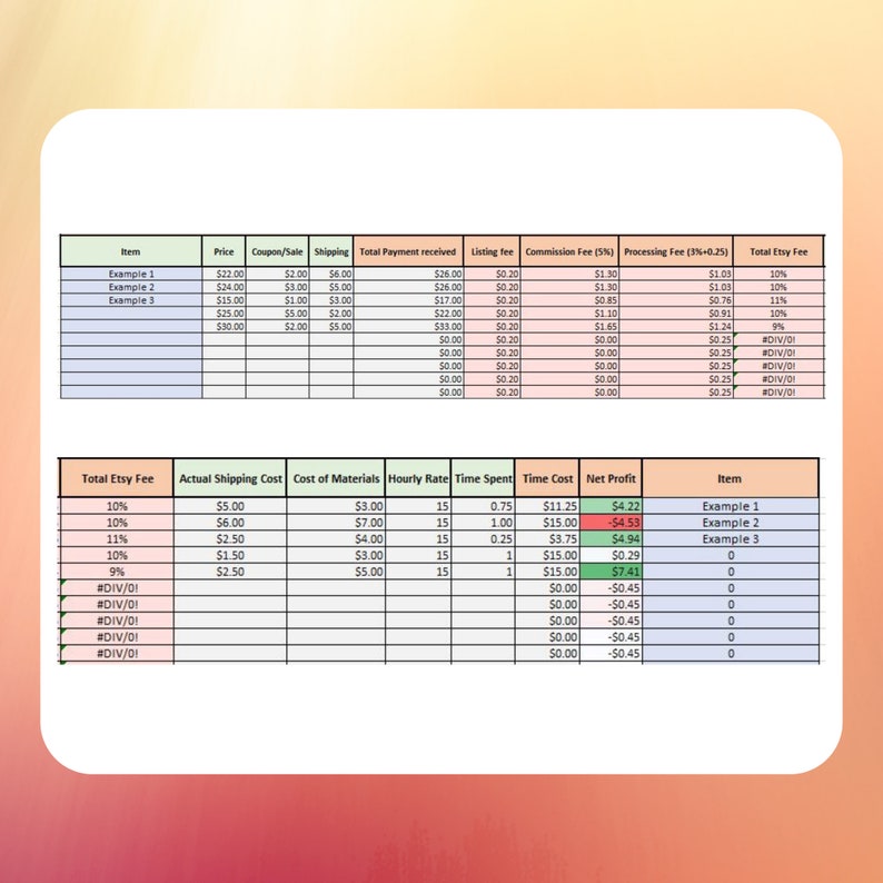 Etsy Fee Calculator Excel Template Digital Download Etsy