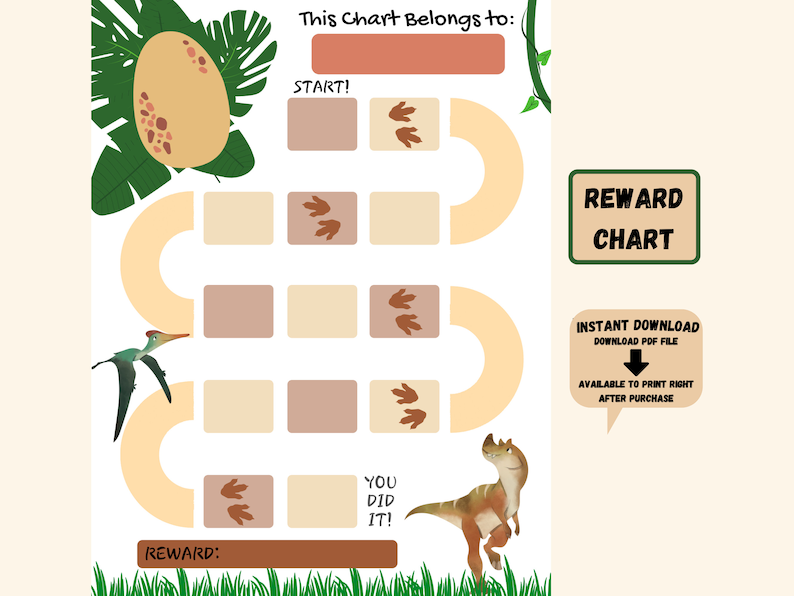 Printable Dinosaur Reward Chart | INSTANT DOWNLOAD Children's Reward ...