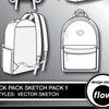 Back Pack Flat Technical Sketch Vector File Pack 3 DSF-BP-3 - Etsy