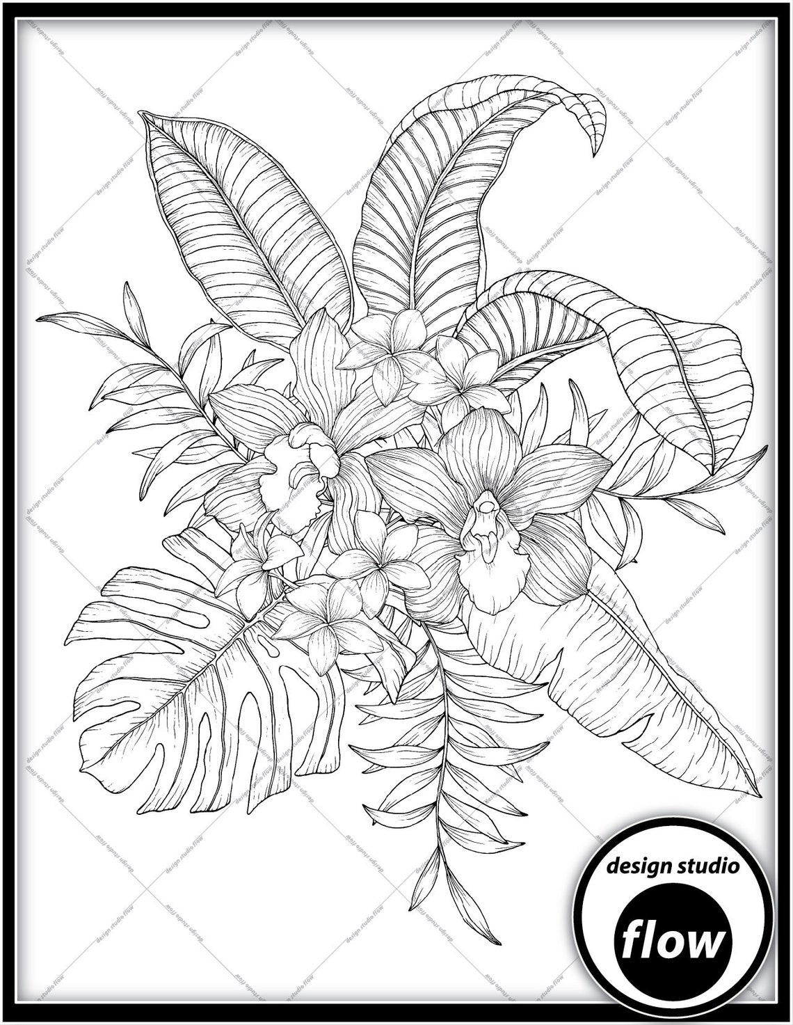 Printable Colouring Pages- Tropical Layouts-pack 1 (DSF-CPT-1) - Etsy