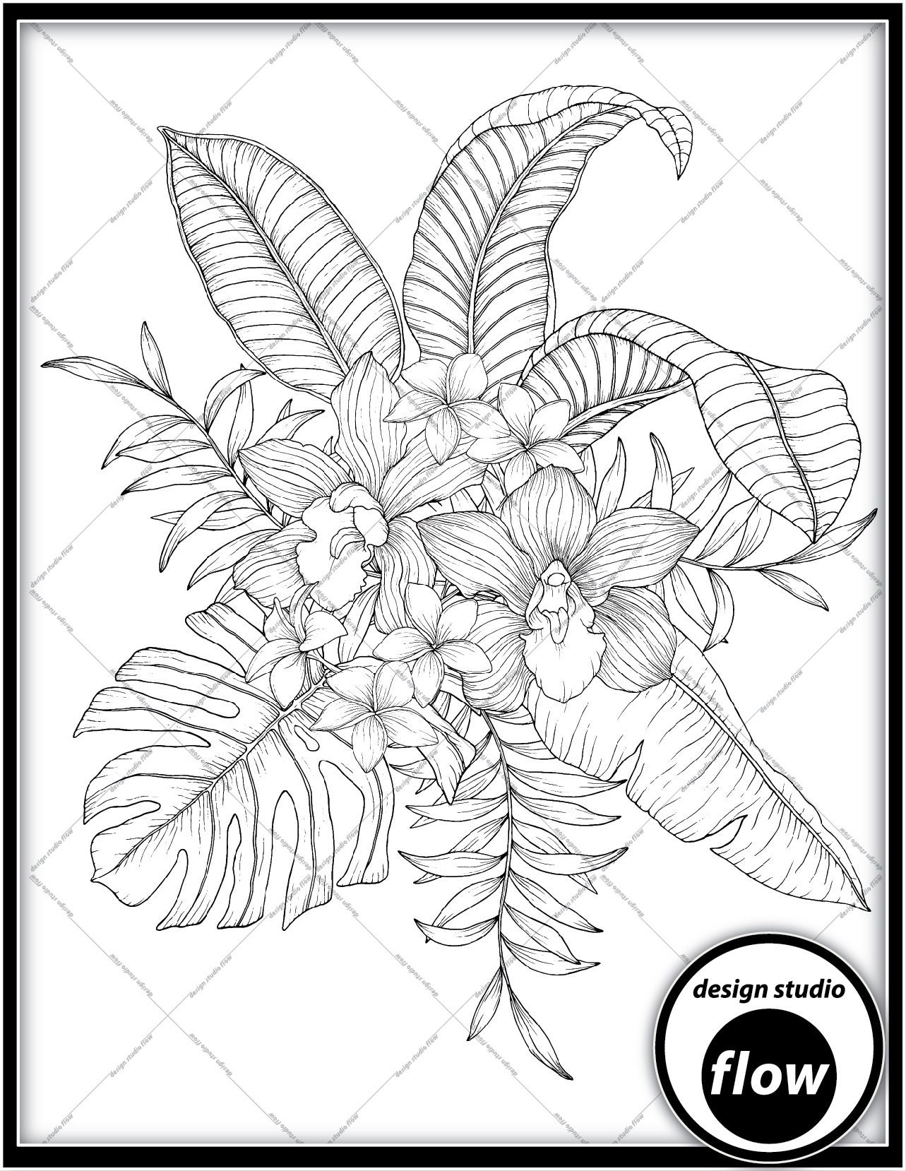 Printable Colouring Pages- Tropical Layouts-pack 1 (DSF-CPT-1) - Etsy