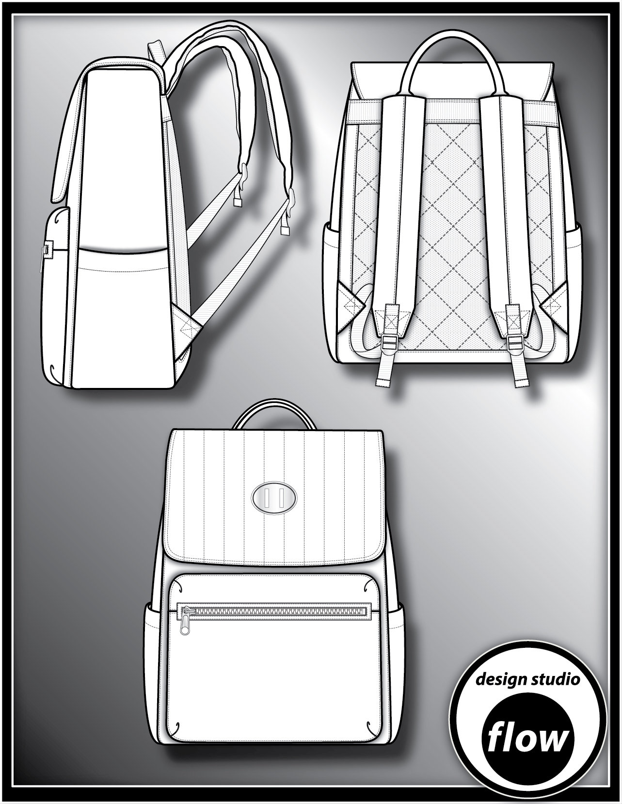 Back Pack Flat Technical Sketch Vector File Pack 3 (DSF-BP-3) - Etsy