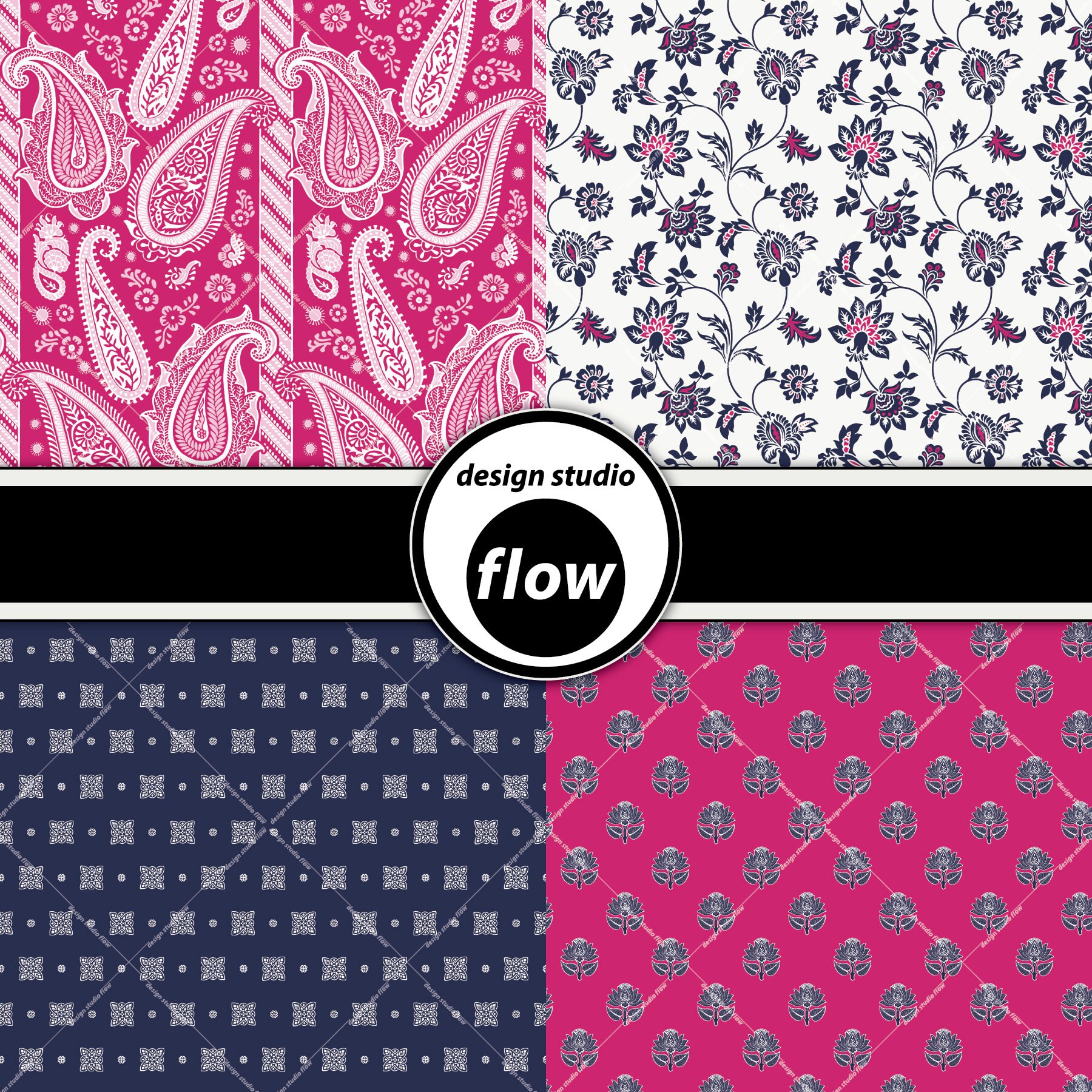 Digital Paper Pack-decorative Paisley-hot Pink & Navy (DSF-PDPP-3) - Etsy