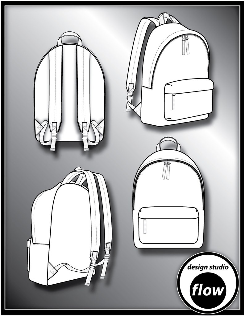 Back Pack Flat Technical Sketch Vector File (DSF-BP-1) - Etsy