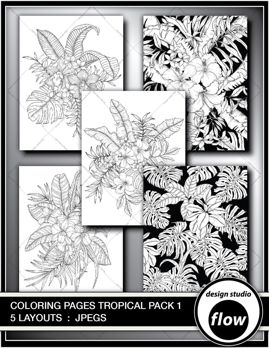 Printable Colouring Pages- Tropical Layouts-pack 1 (DSF-CPT-1) - Etsy