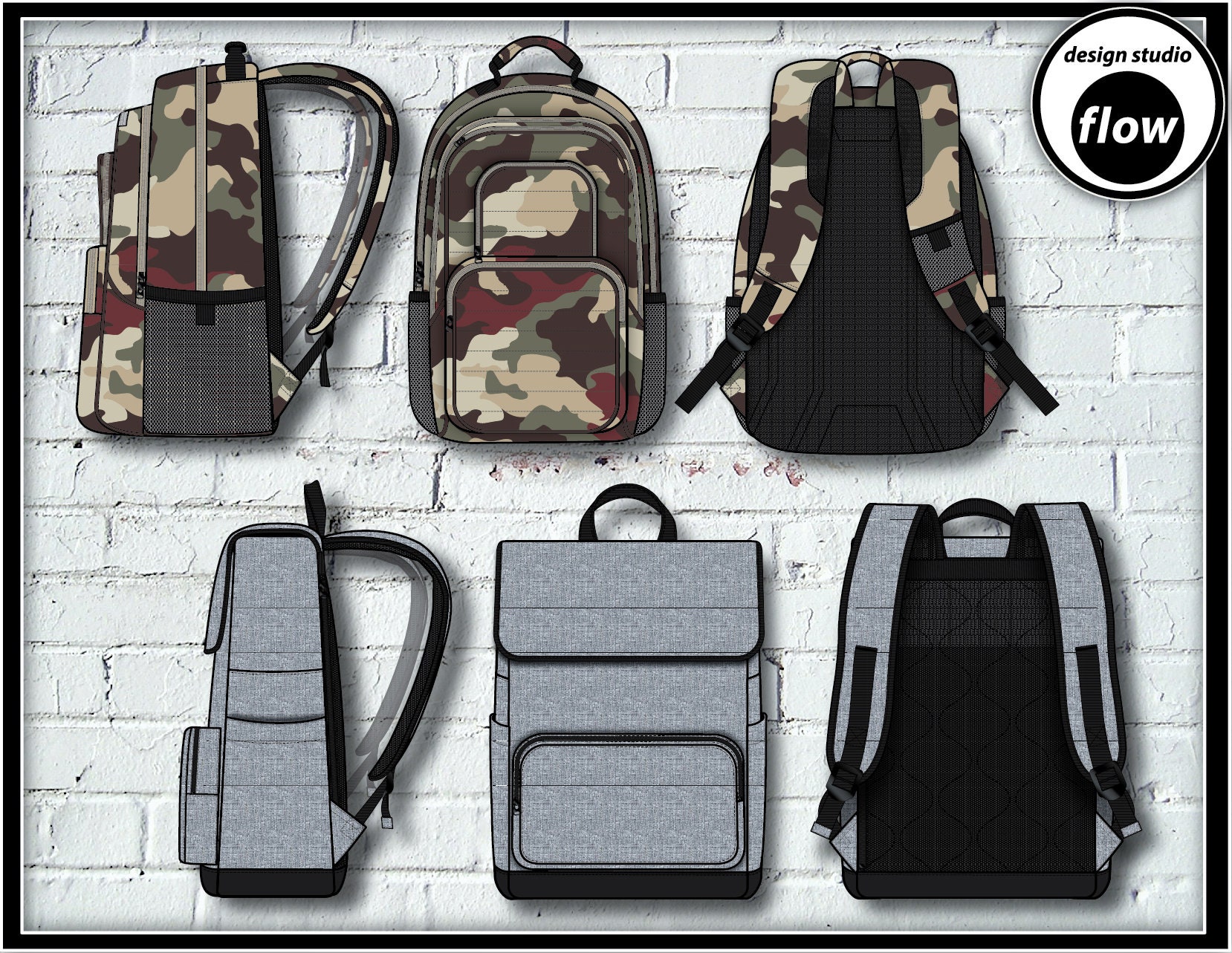 Back Pack Flat Technical Sketch Vector File Pack 2 (DSF-BP-2) - Etsy