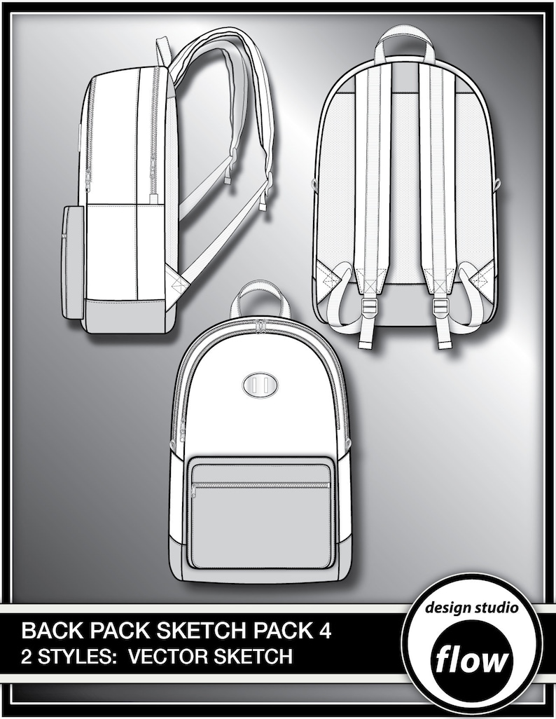 Back Pack Flat Technical Sketch Vector File Pack 4 (DSF-BP-4) - Etsy