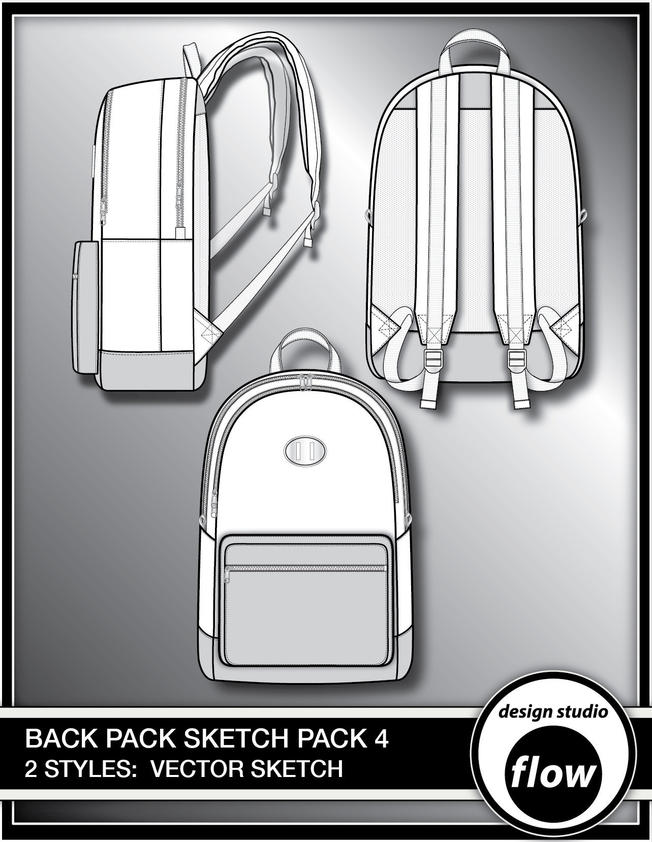 Back Pack Flat Technical Sketch Vector File Pack 4 (DSF-BP-4) - Etsy