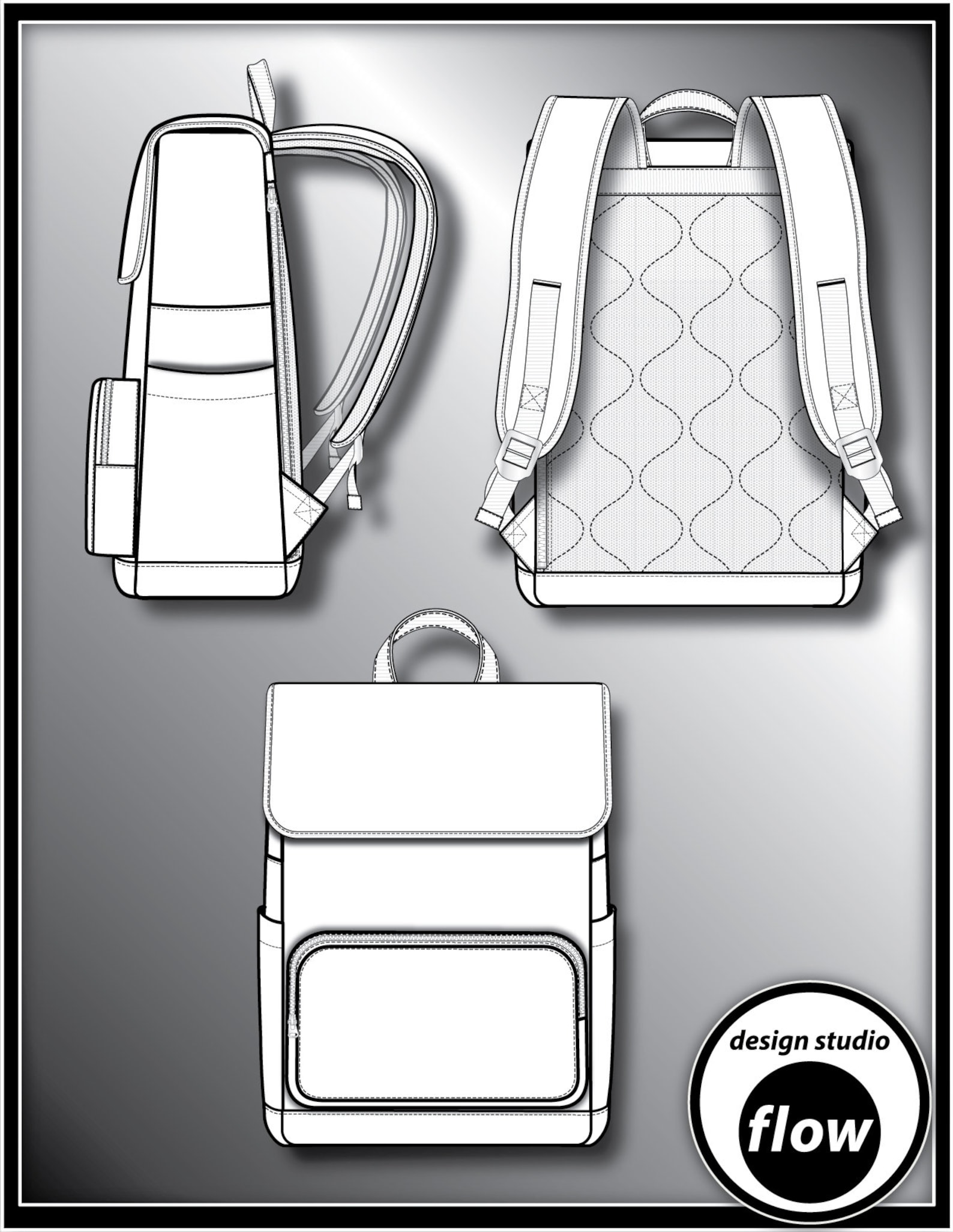 Back Pack Flat Technical Sketch Vector File Pack 2 (DSF-BP-2) - Etsy