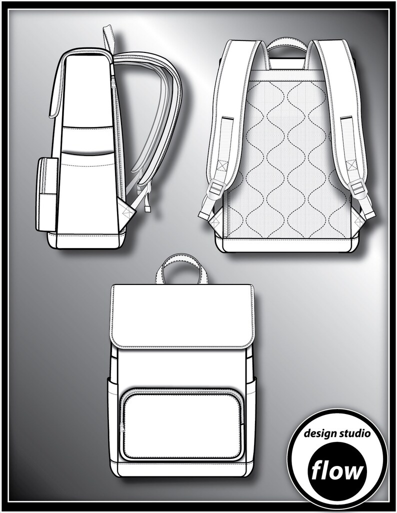 Back Pack Flat Technical Sketch Vector File Pack 2 (DSF-BP-2) - Etsy