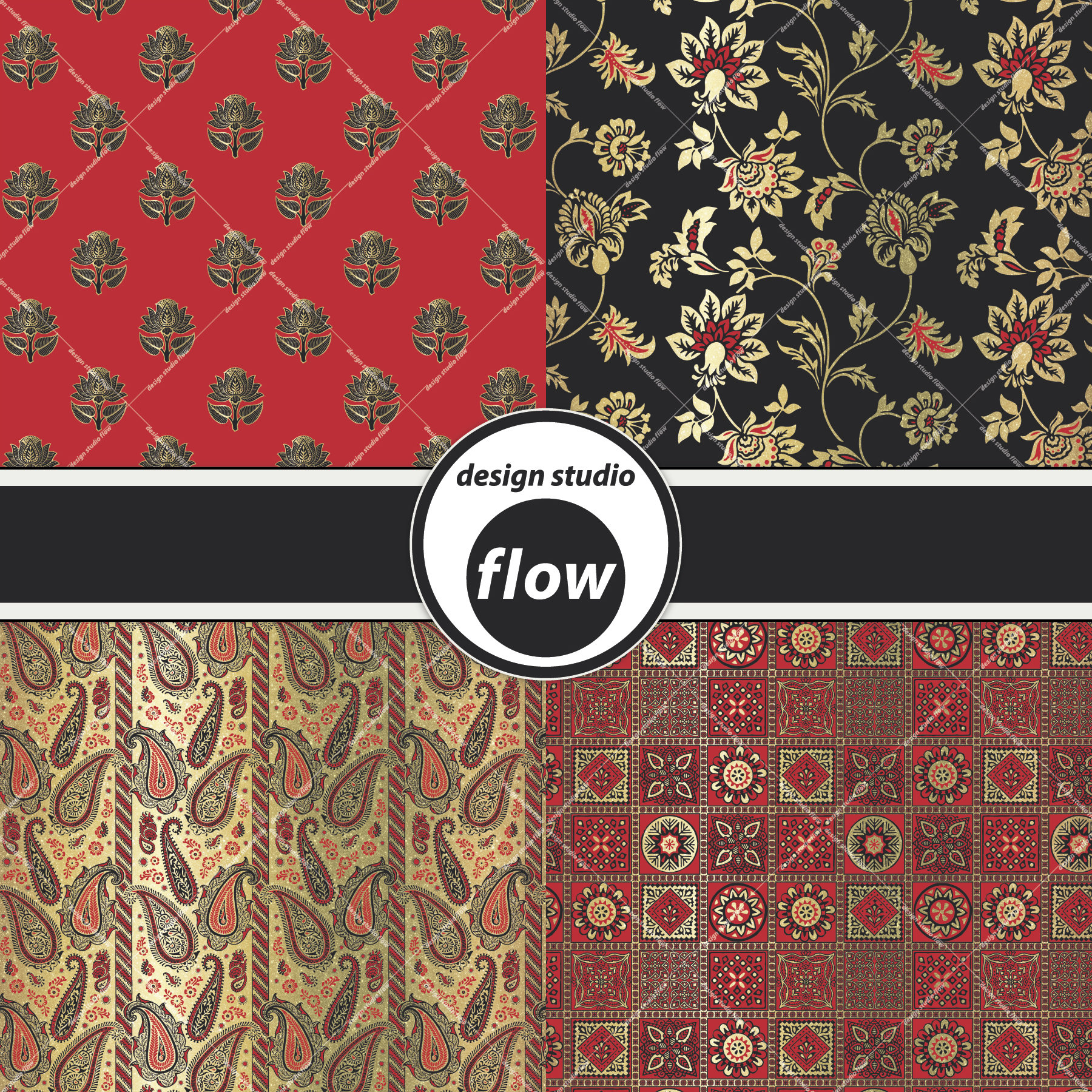 Digital Paper Pack-decorative Paisley-gold, Red & Black (DSF-PDPP-1) - Etsy