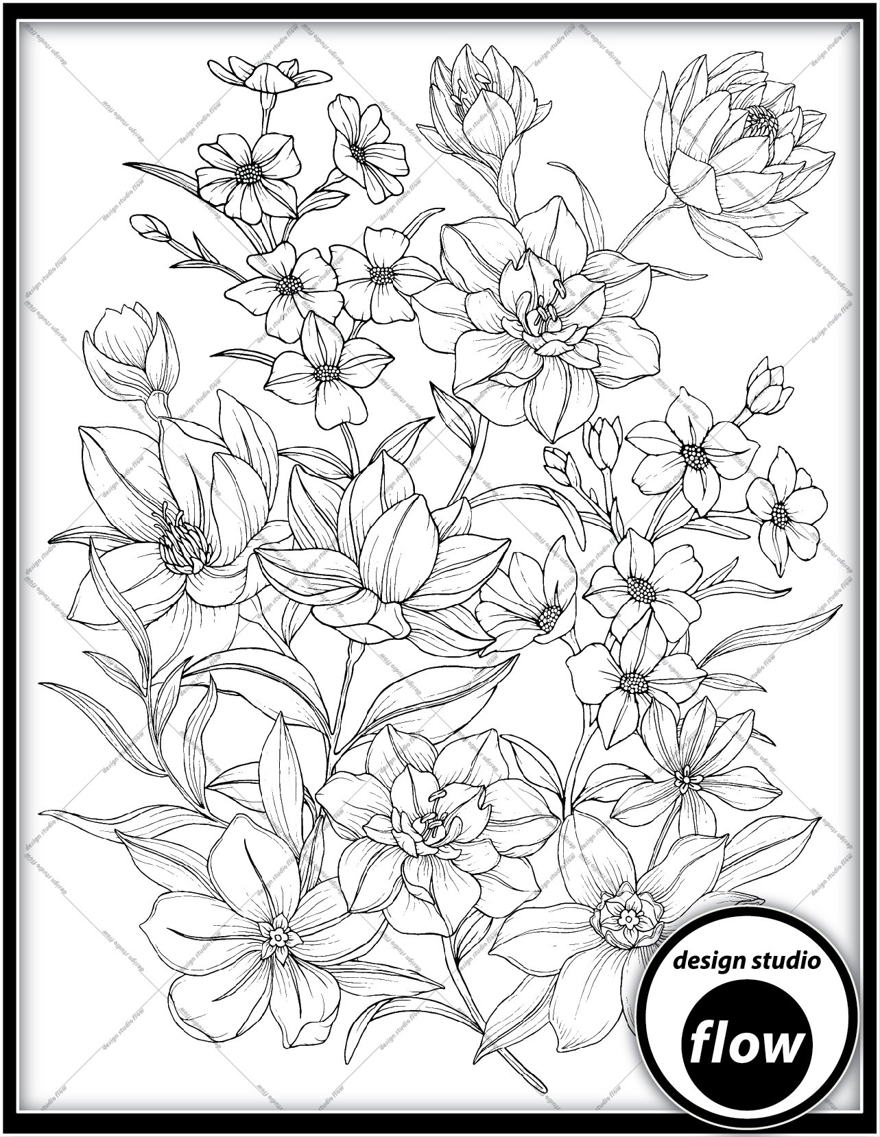 Printable Colouring Pages Wild Floral Layouts-pack 2 DSF-CPF-2 - Etsy