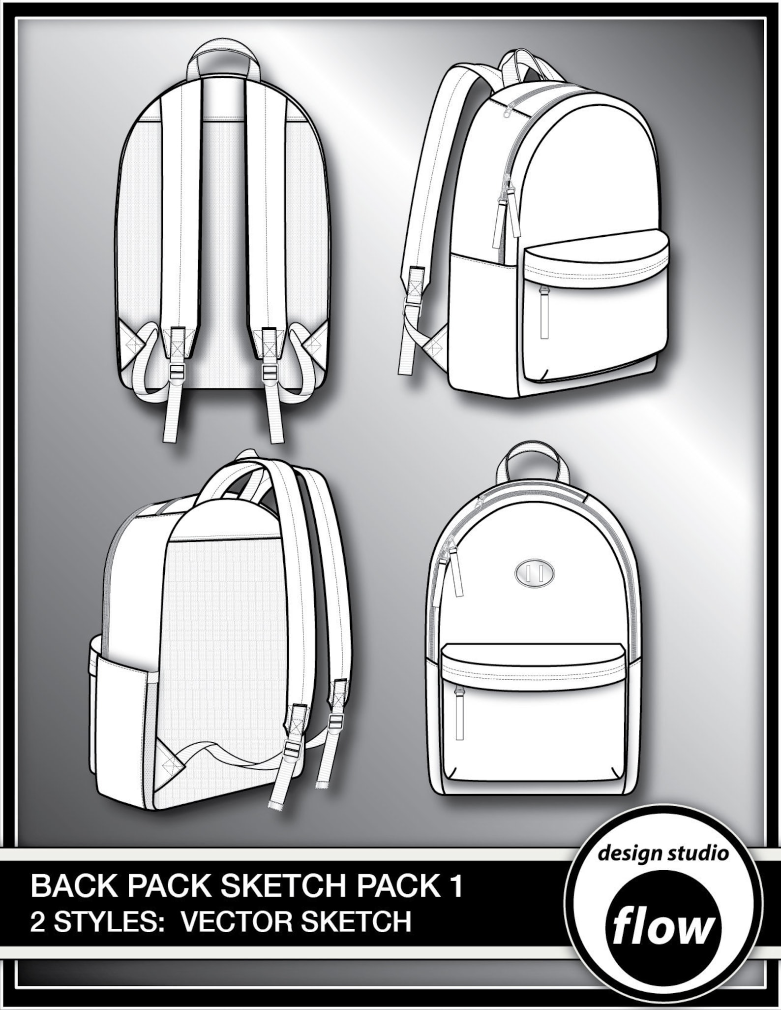 Back Pack Flat Technical Sketch Vector File (DSF-BP-1) - Etsy