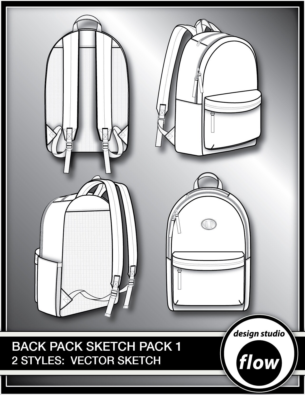 Back Pack Flat Technical Sketch Vector File (DSF-BP-1) - Etsy