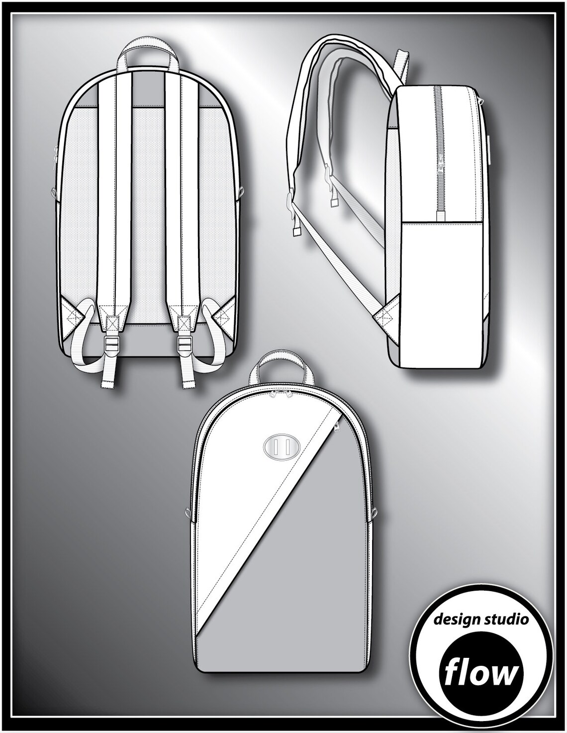 Back Pack Flat Technical Sketch Vector File Pack 4 (DSF-BP-4) - Etsy